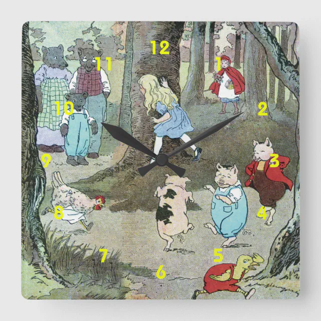 Little Red Riding Hood: End Pages Square Wall Clock | Zazzle