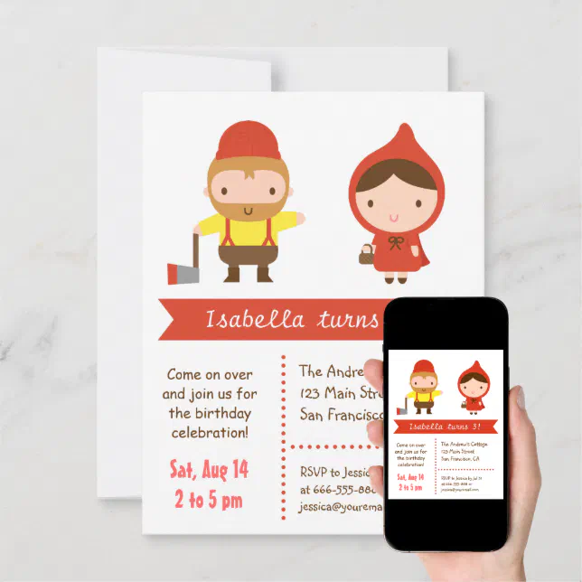 Little Red Riding Hood Kids Birthday Party Invitation | Zazzle