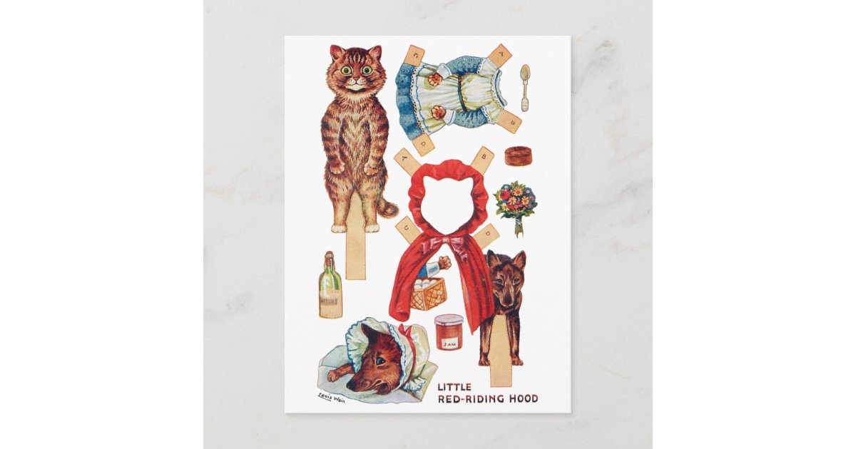 Little Red Riding Hood, Paper Doll, Louis Wain Postcard | Zazzle