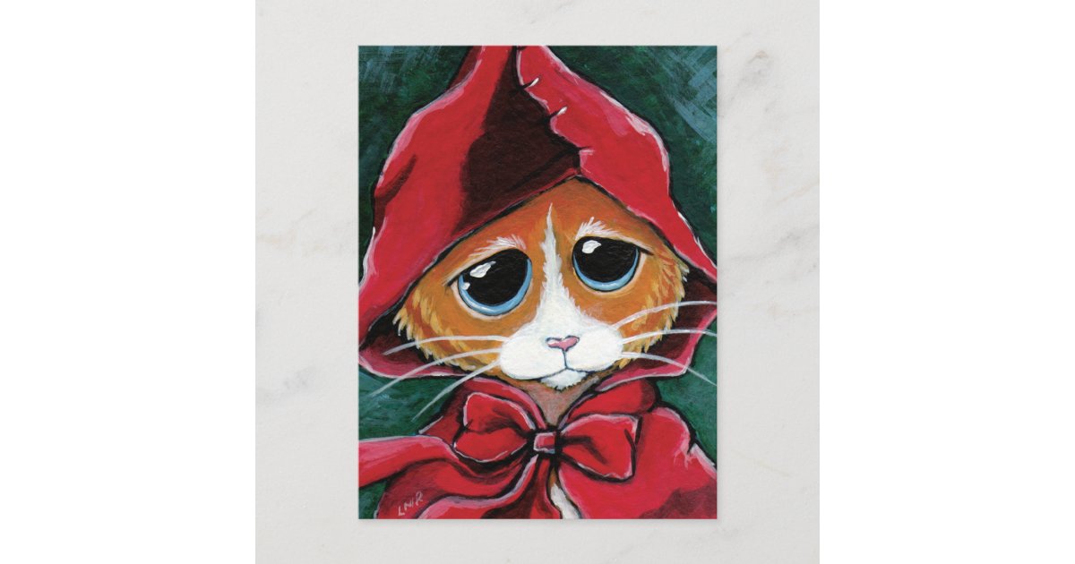 Little Red Riding Hood | Tabby Cat Art Postcard | Zazzle