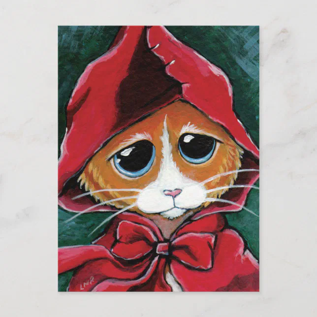 Little Red Riding Hood | Tabby Cat Art Postcard | Zazzle