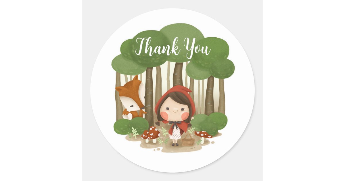 little red riding hood thank you gift sticker | Zazzle