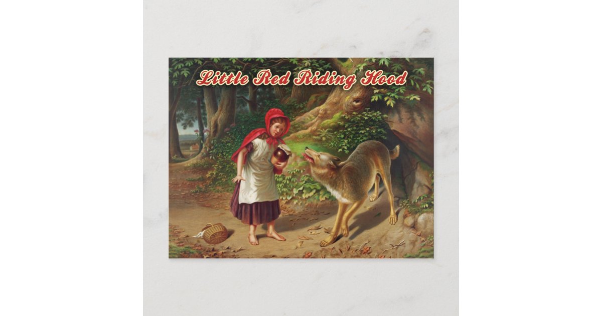 Little Red Riding Hood & the Big Bad Wolf Postcard | Zazzle
