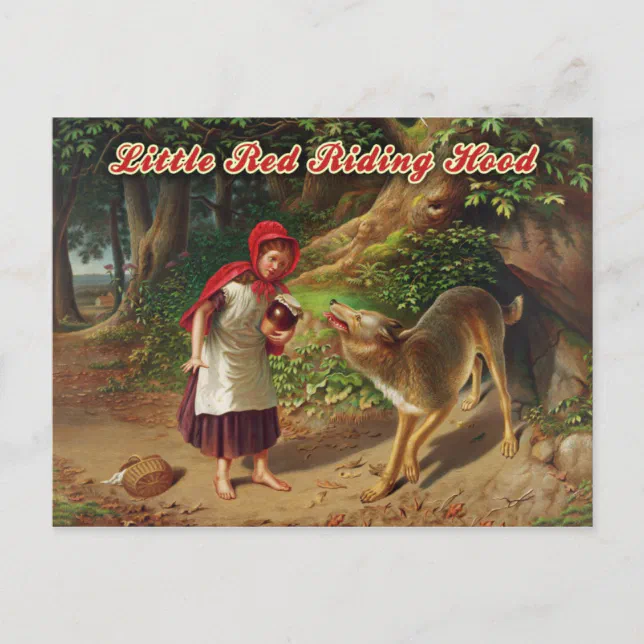 Little Red Riding Hood & the Big Bad Wolf Postcard | Zazzle
