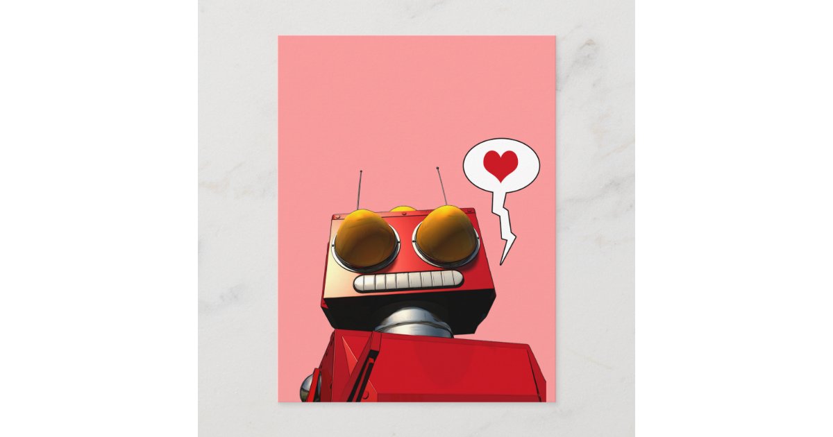 Little Red Robot Love Postcard | Zazzle