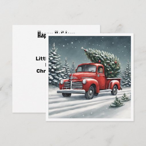 Little Red Truck hauling a Christmas Tree Invitation | Zazzle