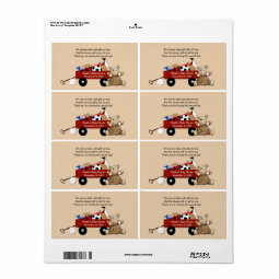 Little Red Wagon Teddy Bear Label Sticker - Large | Zazzle