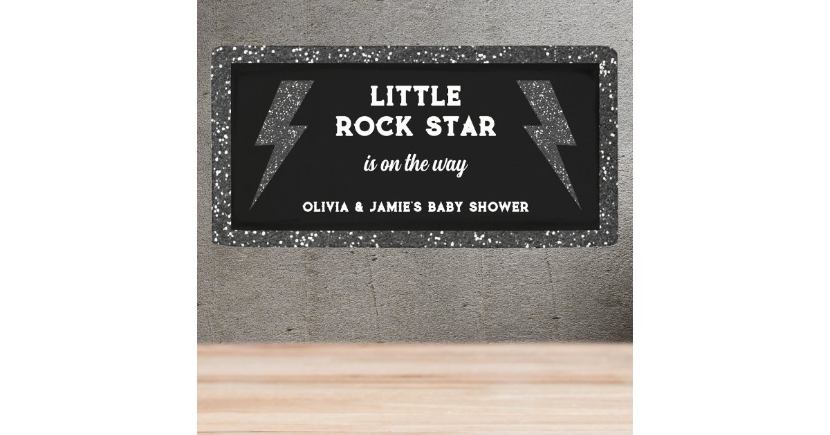 Little Rock Star Black Glitter Flash Baby Shower Banner | Zazzle