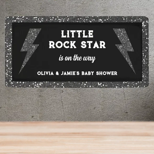 Little Rock Star Black Glitter Flash Baby Shower Banner | Zazzle
