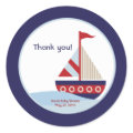 Little Sailboat Navy Boat Baby Shower Favor Classic Round Sticker | Zazzle