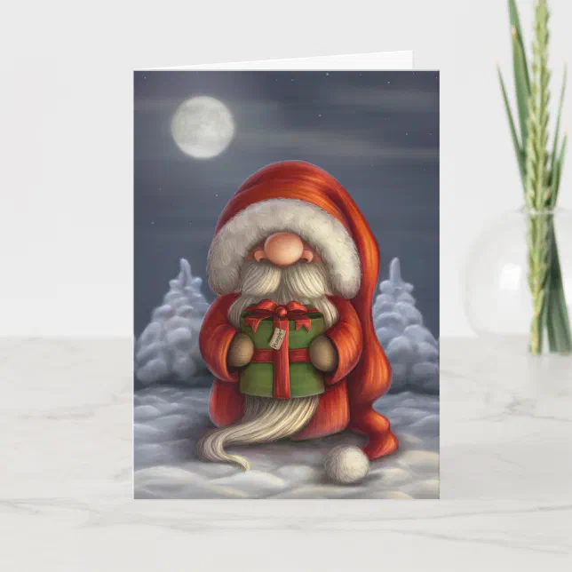 Little Santa with a gift Holiday Card | Zazzle