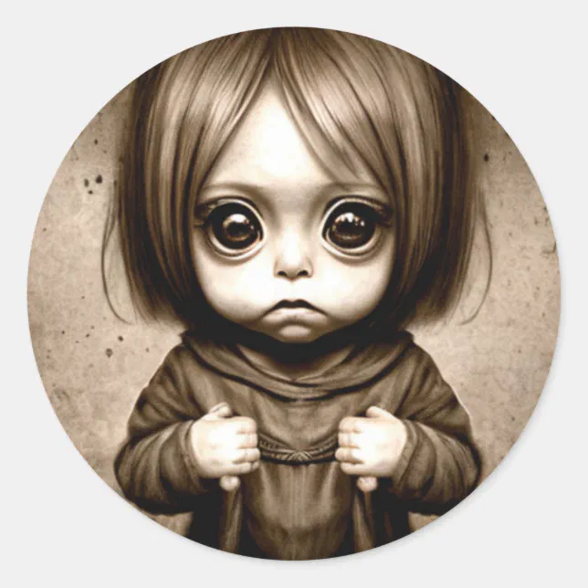 Little Scary Child with Big Eyes Chibi Classic Round Sticker | Zazzle
