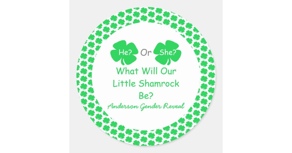 Little Shamrock Gender Reveal Classic Round Sticker | Zazzle