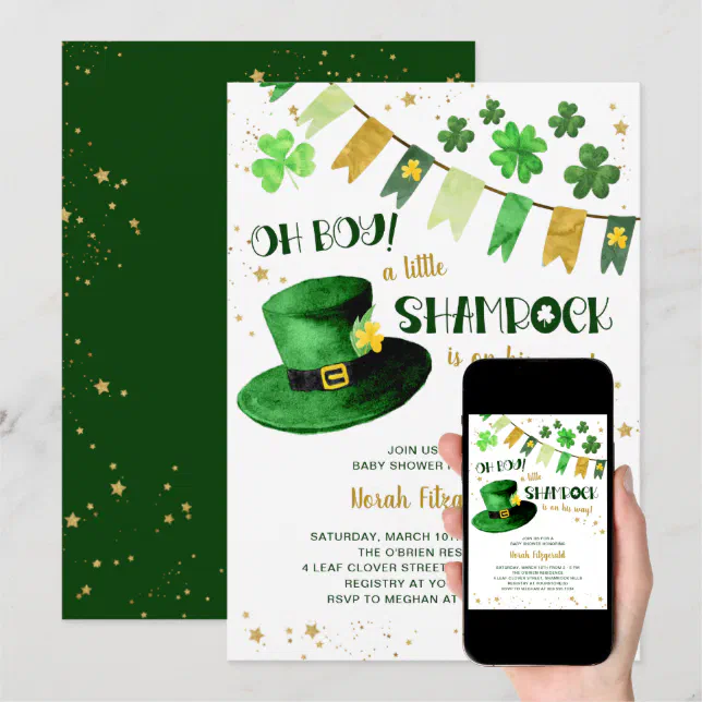 Little Shamrock St Patricks Day Oh Boy Baby Shower Invitation | Zazzle