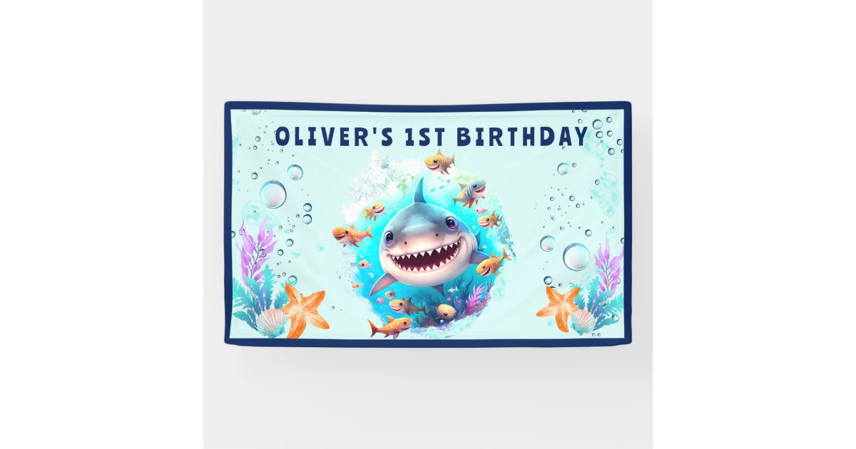 Little Shark Boy First Birthday Party Banner | Zazzle