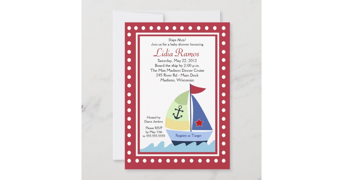 Little Skipper Sailboat 5x7 Baby Shower Invitation | Zazzle