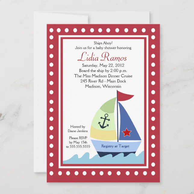 Little Skipper Sailboat 5x7 Baby Shower Invitation | Zazzle