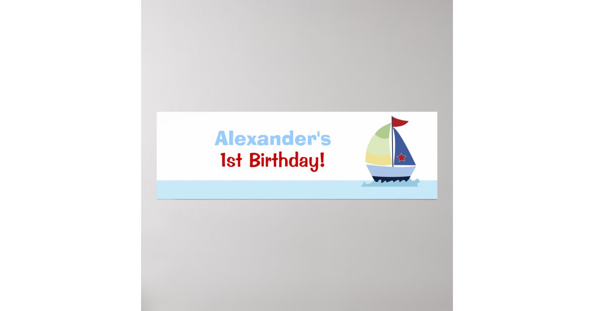 Little Skipper Sailboat Custom Banner Poster Print | Zazzle