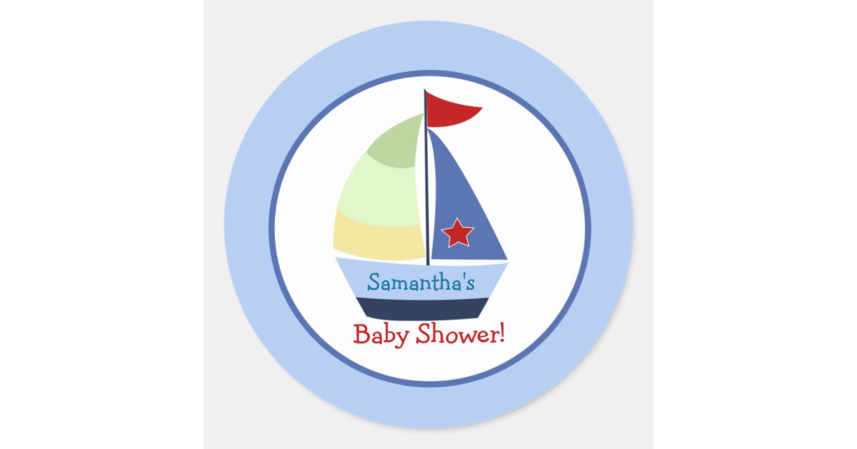 Little Skipper Sailboat Round Custom Favor Sticker | Zazzle