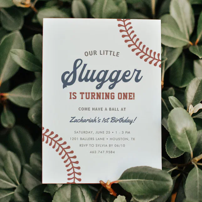 Little Slugger Baseball Boys 1st Birthday Party Invitation | Zazzle
