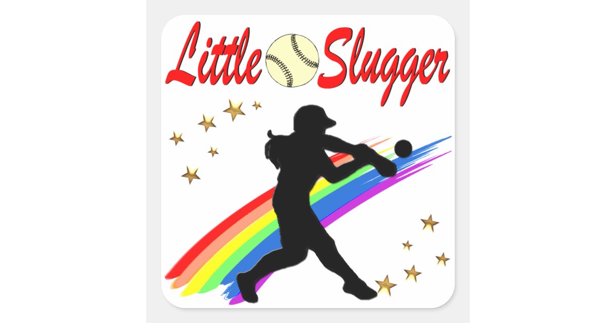 LITTLE SLUGGER GIRLS SOFTBALL DESIGN SQUARE STICKER | Zazzle