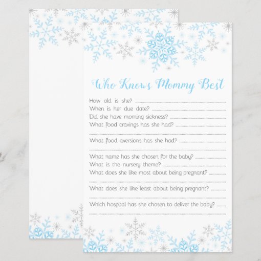 Little Snowflake Baby Boy Shower Mommy Quiz Blue | Zazzle