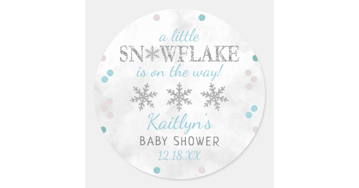 Little Snowflake Boys Winter Baby Shower Classic Round Sticker | Zazzle