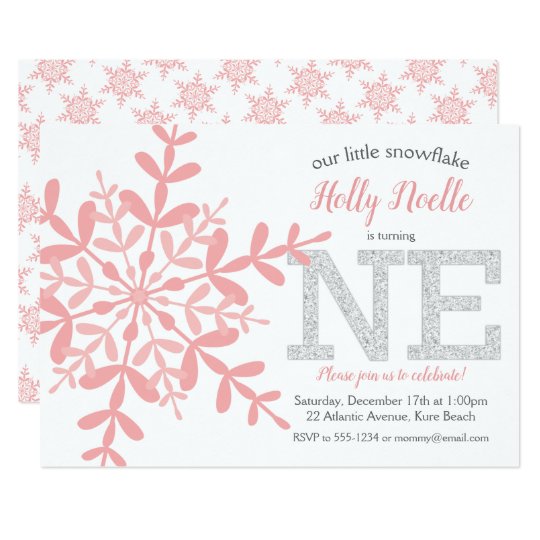 Little Snowflake Pink Silver Glitter 1st Birthday Invitation | Zazzle.com