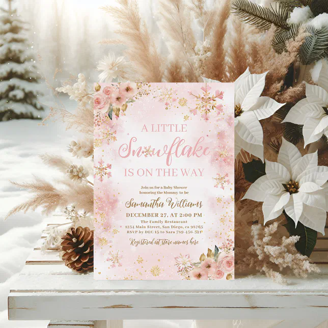 Little Snowflake Pink Winter Girl Baby Shower Invitation | Zazzle