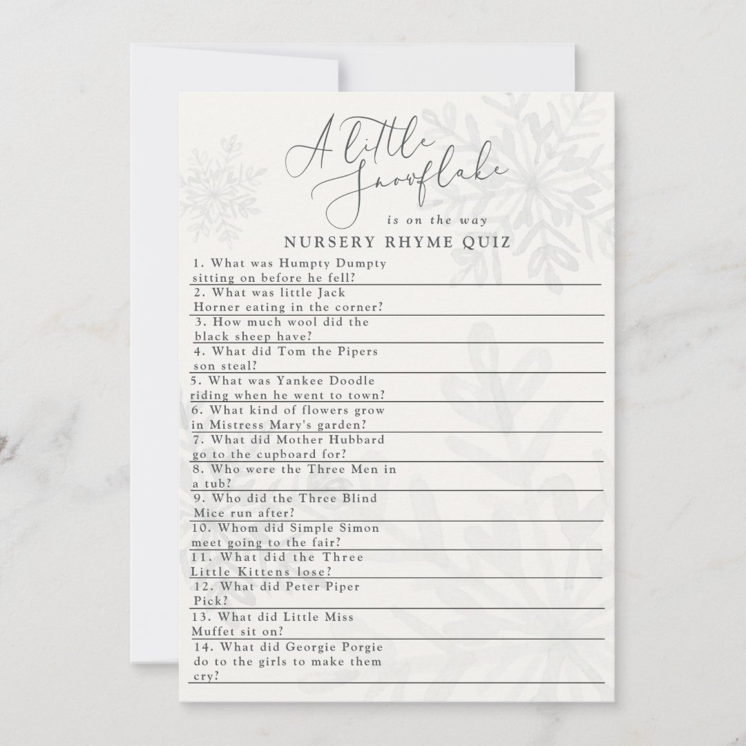 little snowflake winter baby shower rhyme quiz invitation | Zazzle