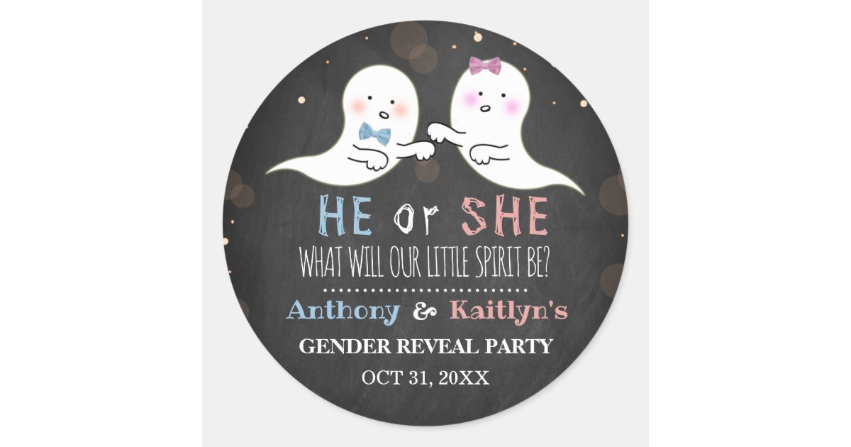 Little Spirit Halloween Ghosts Gender Reveal Party Classic Round ...