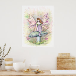 Little Spring Fae Fairy Watercolor Illustration Poster | Zazzle