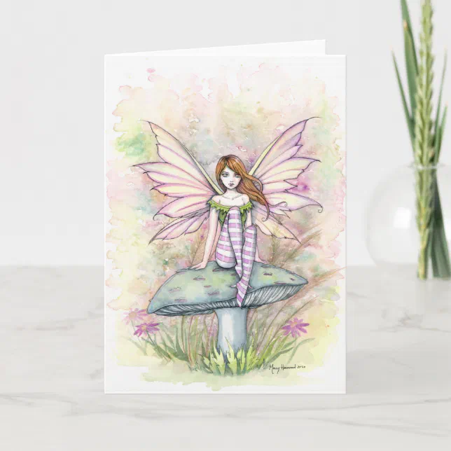 Little Spring Fae Watercolor Fairy Illustration Card | Zazzle