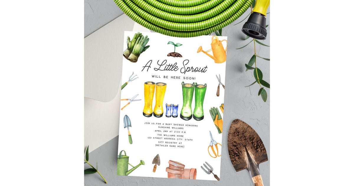Little Sprout Blue Rain Boots Gardening Invitation | Zazzle