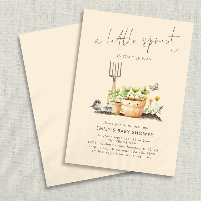 Little Sprout Garden Beige Baby Shower Invitation | Zazzle