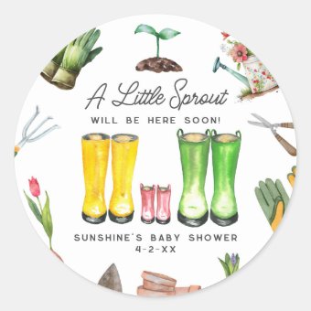 Little Sprout Pink Rain Boots Garden Baby Shower Classic Round Sticker ...