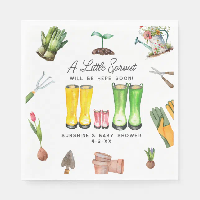 Little Sprout Pink Rain Boots Garden Baby Shower Napkins | Zazzle