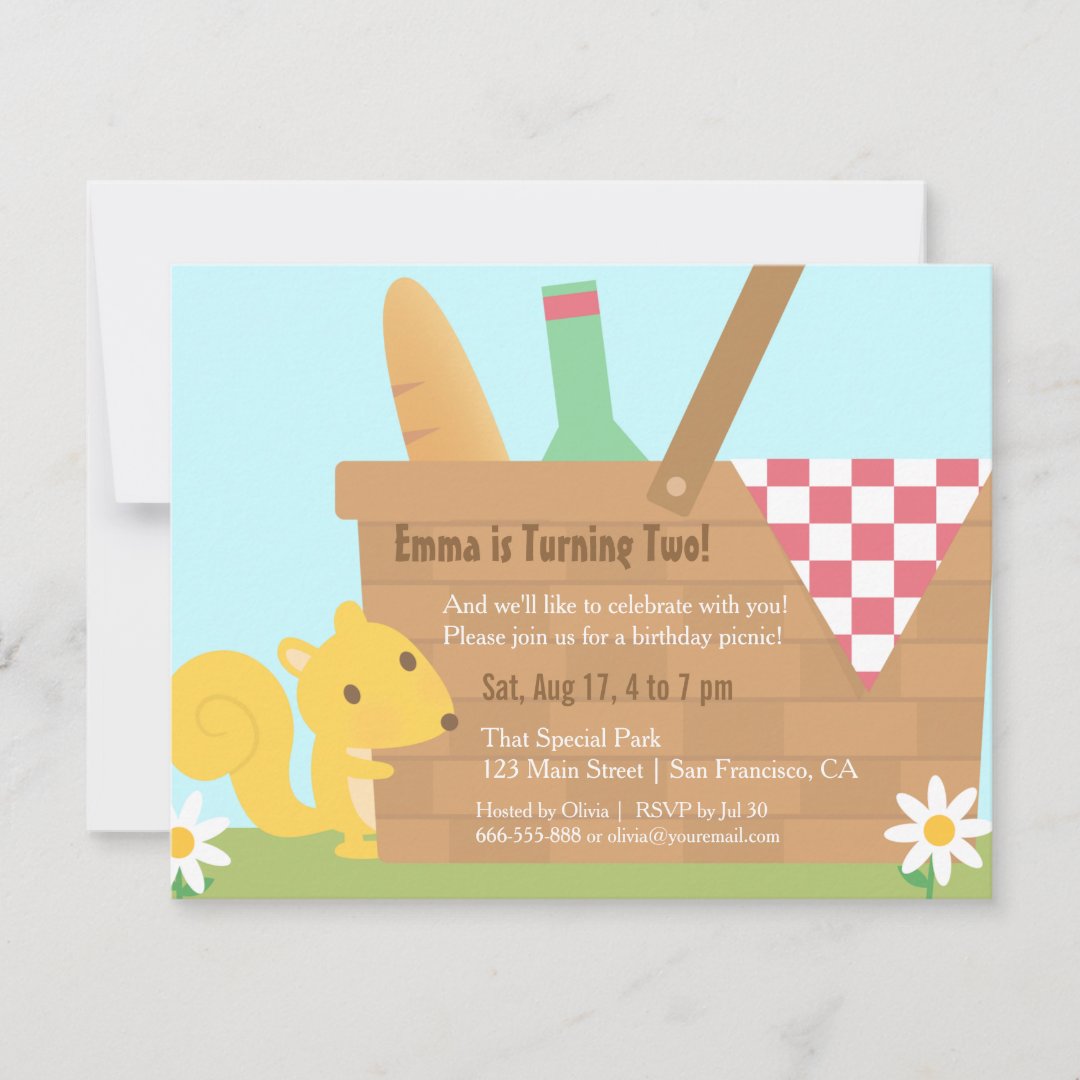 Little Squirrel Park Picnic Kids Birthday Party Invitation | Zazzle