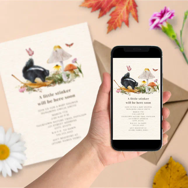 Little Stinker Floral Woodland Skunk Baby Shower Invitation | Zazzle