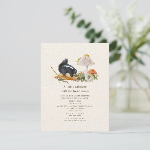 Little Stinker Mushroom Woodland Skunk Baby Shower Invitation | Zazzle