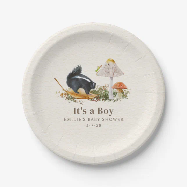 Little Stinker Woodland Skunk Boy Baby Shower Paper Plates | Zazzle