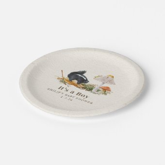 Little Stinker Woodland Skunk Boy Baby Shower Paper Plates | Zazzle