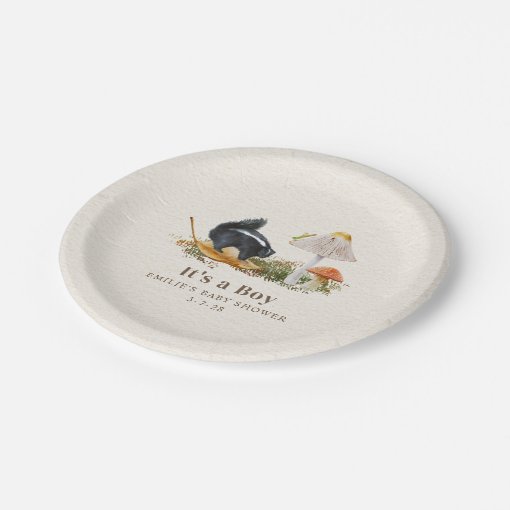 Little Stinker Woodland Skunk Boy Baby Shower Paper Plates | Zazzle