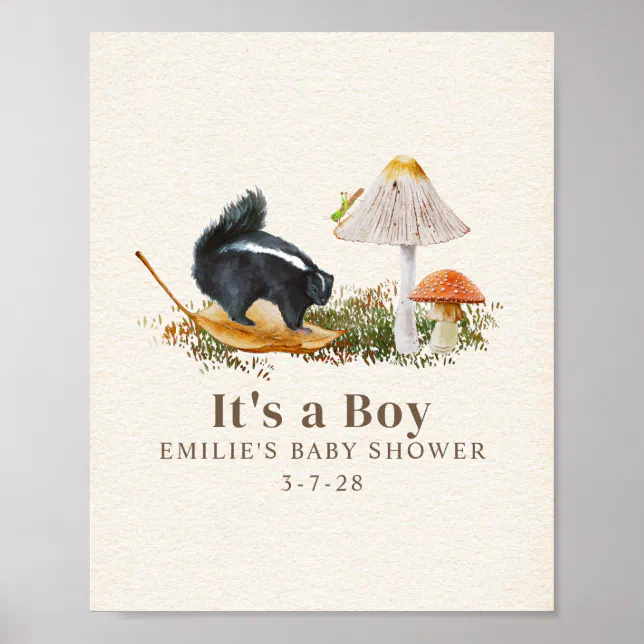 Little Stinker Woodland Skunk Boy Baby Shower Poster | Zazzle