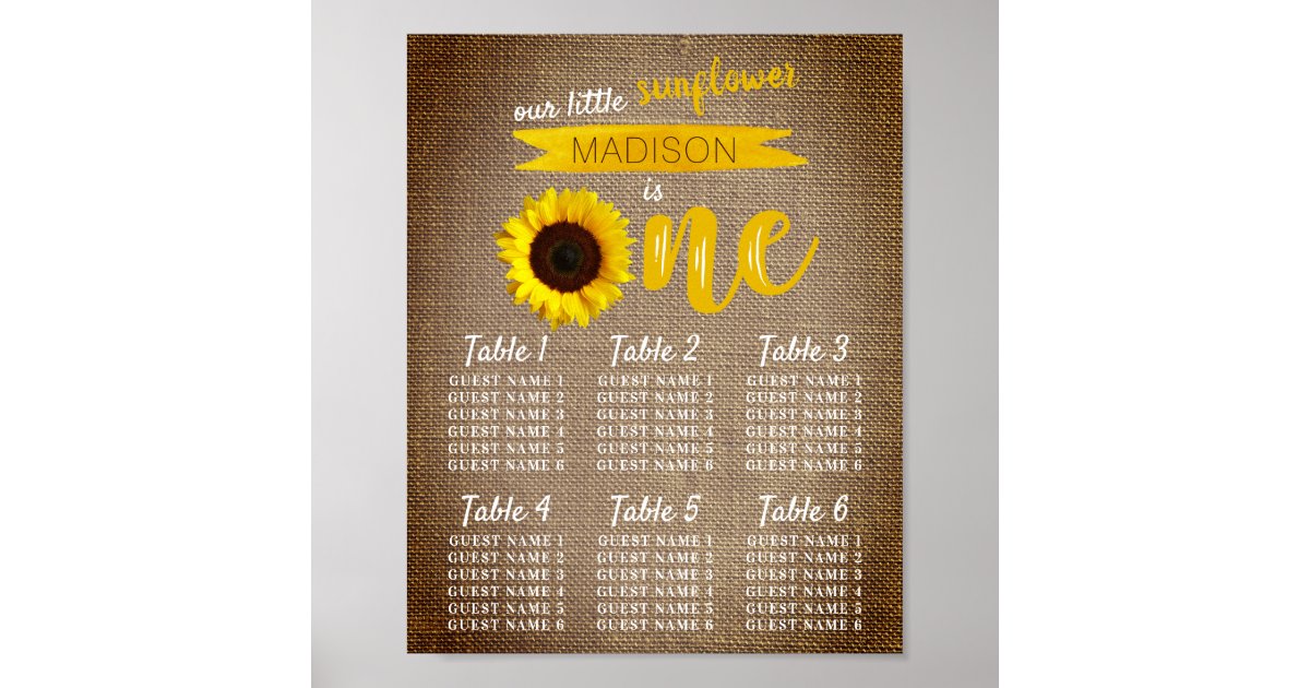 Little Sunflower 1st Birthday Seating Chart | Zazzle