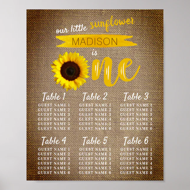Little Sunflower 1st Birthday Seating Chart | Zazzle