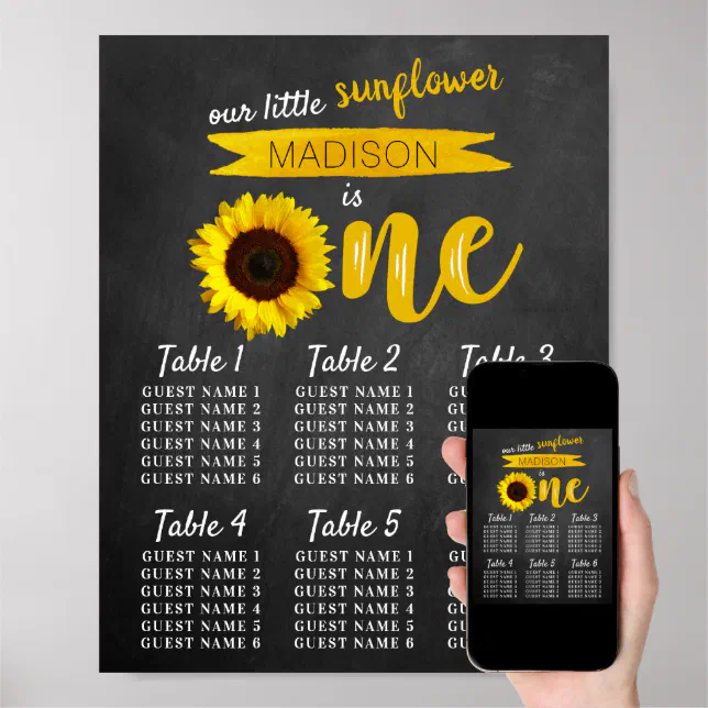 Little Sunflower 1st Birthday Seating Chart | Zazzle