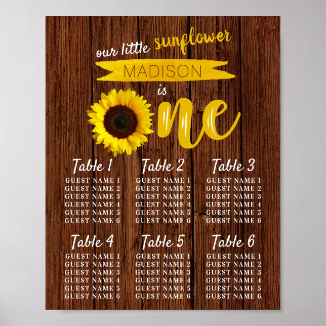 Little Sunflower 1st Birthday Seating Chart | Zazzle
