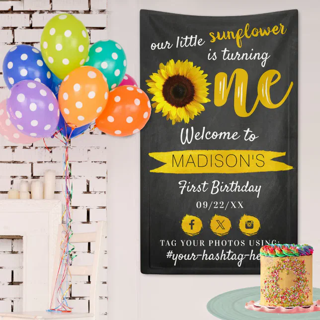 Little Sunflower 1st Birthday Welcome Banner | Zazzle