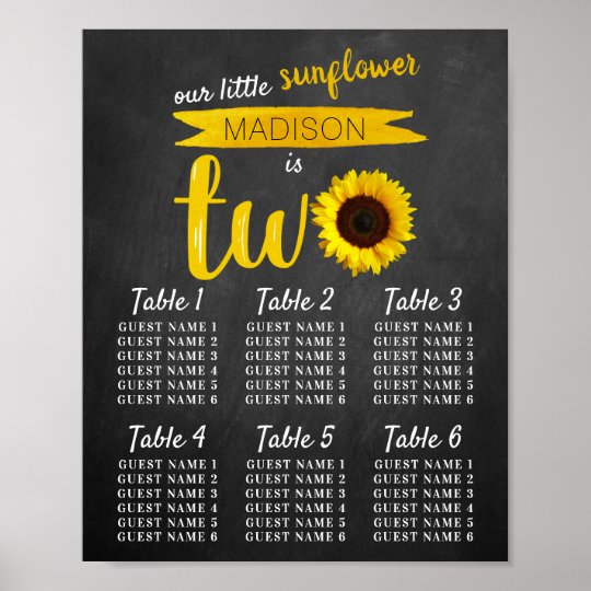 Little Sunflower 2nd Birthday Seating Chart | Zazzle.com
